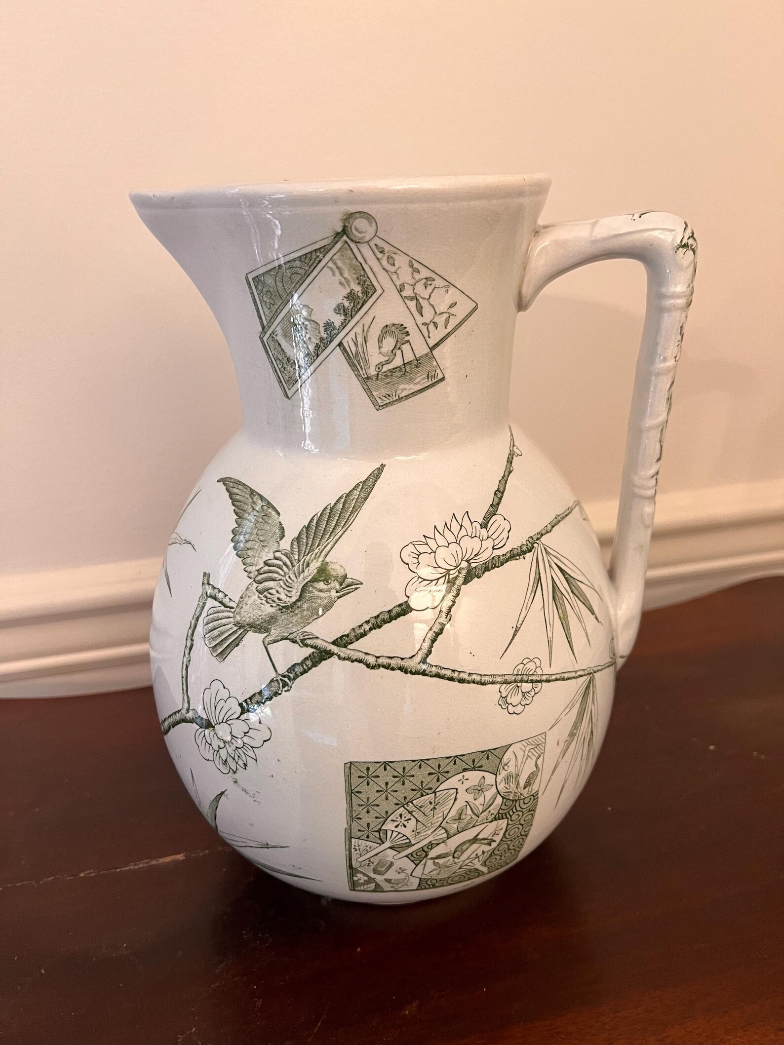 Victorian Aesthetic Ironstone Pitcher Green Transferware Pattern - Etsy