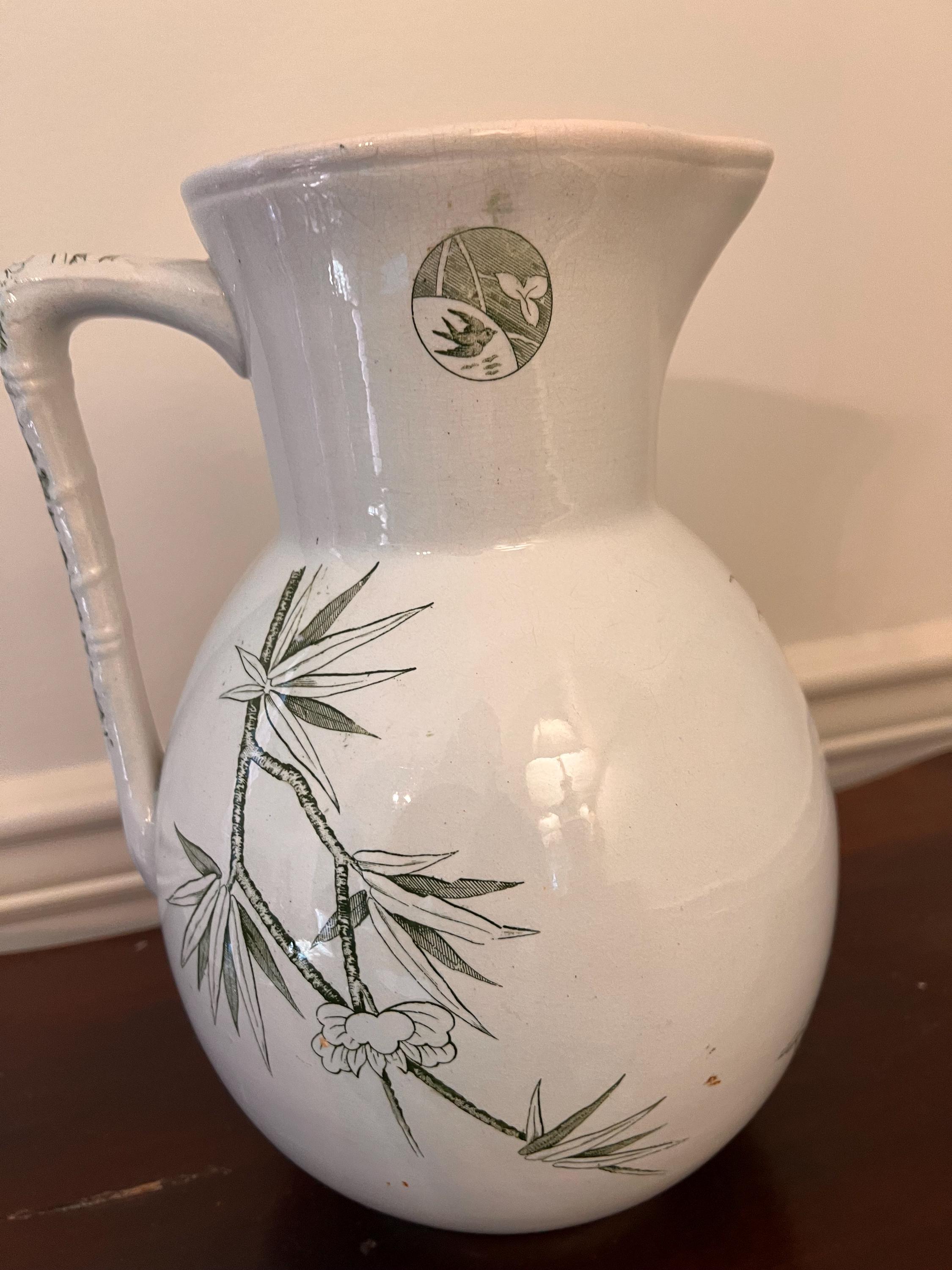 Victorian Aesthetic Ironstone Pitcher Green Transferware Pattern - Etsy