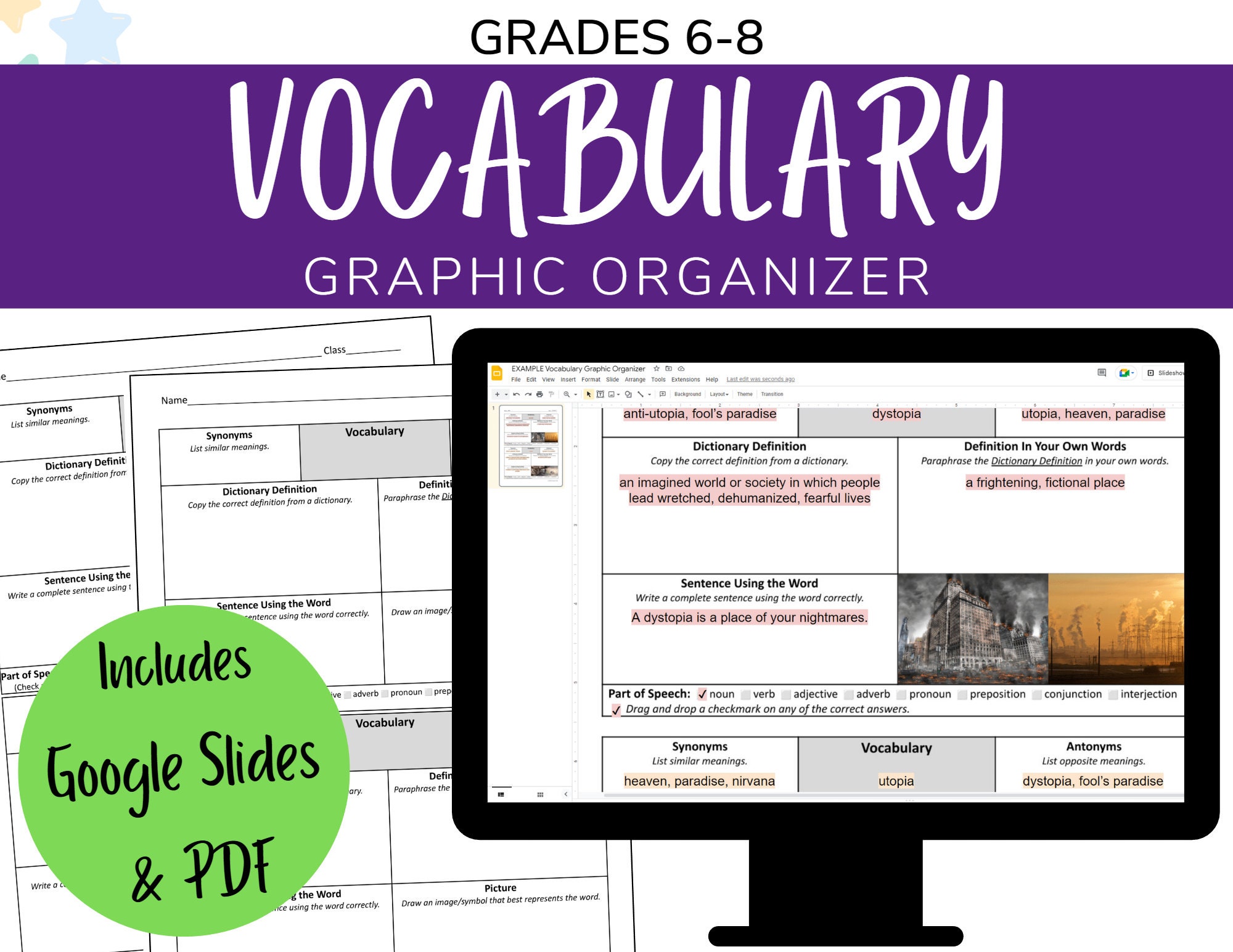 Vocabulary Worksheet - Printable - Google Slides - Word, Definition ...