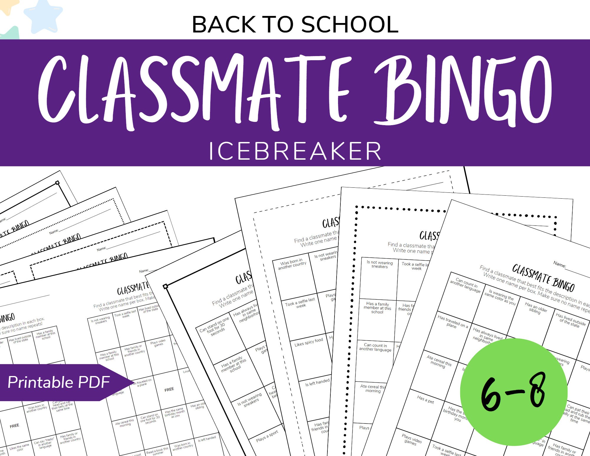 Classmate Bingo - Printable - PDF - Middle School - Etsy