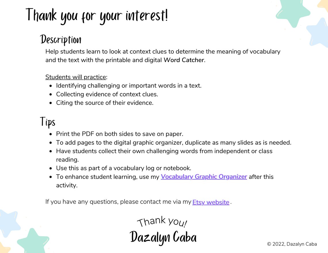 Word Catcher Worksheet - Printable - Google Slides - Vocabulary ...