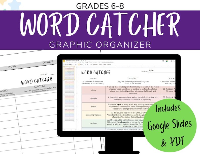 Word Catcher Worksheet - Printable - Google Slides - Vocabulary ...
