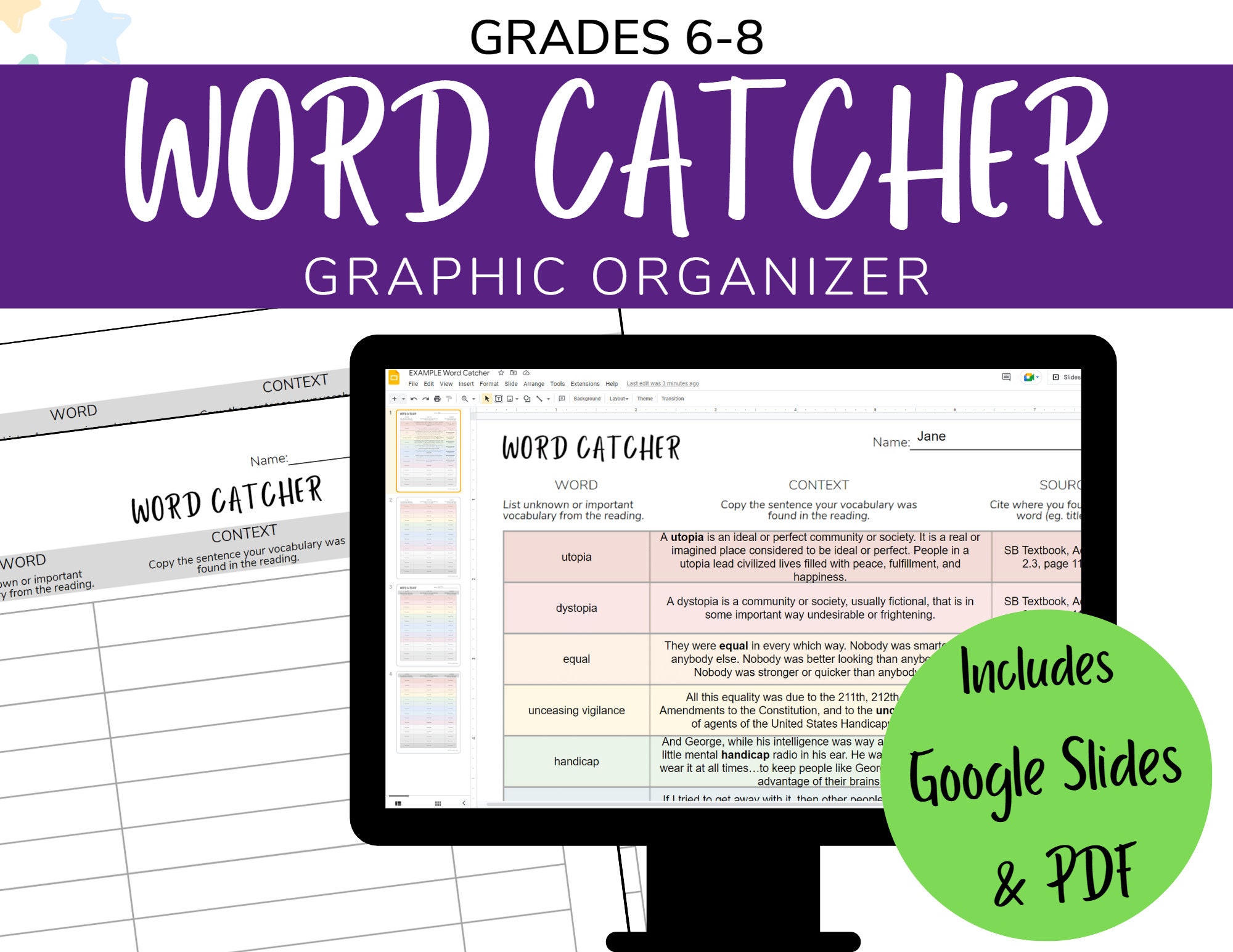 Word Catcher Worksheet - Printable - Google Slides - Vocabulary ...