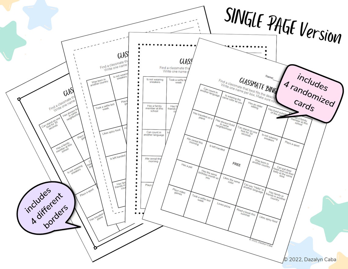 Classmate Bingo Printable PDF Middle School - Etsy