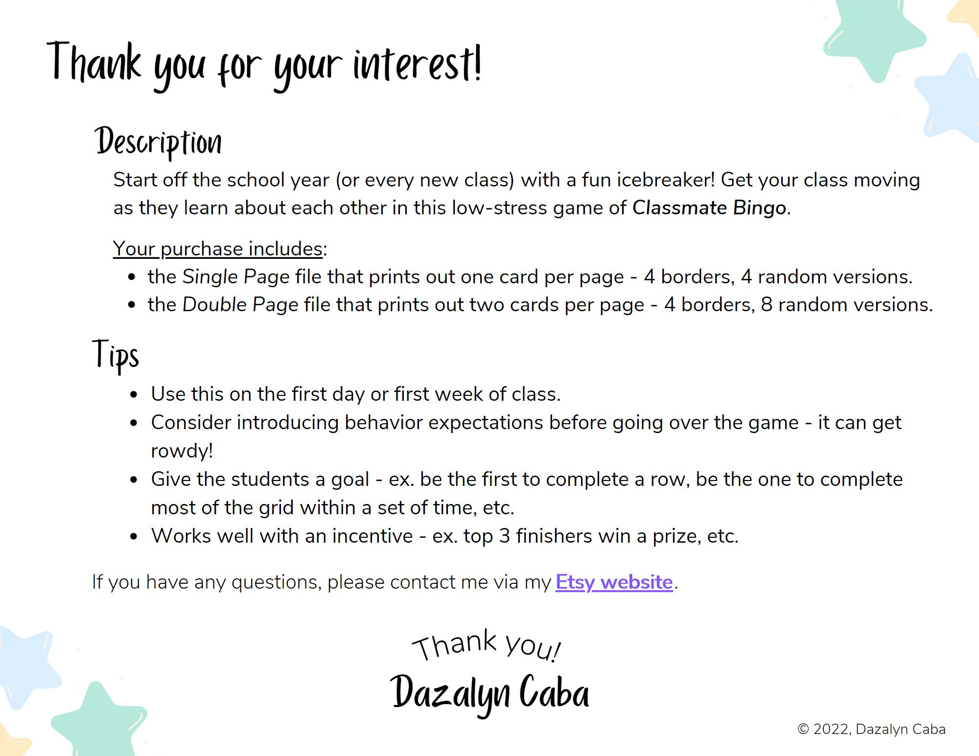 Classmate Bingo - Printable - PDF - Middle School - Etsy