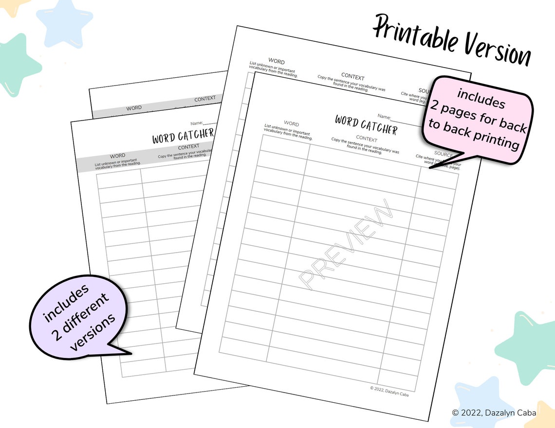 Word Catcher Worksheet - Printable - Google Slides - Vocabulary ...