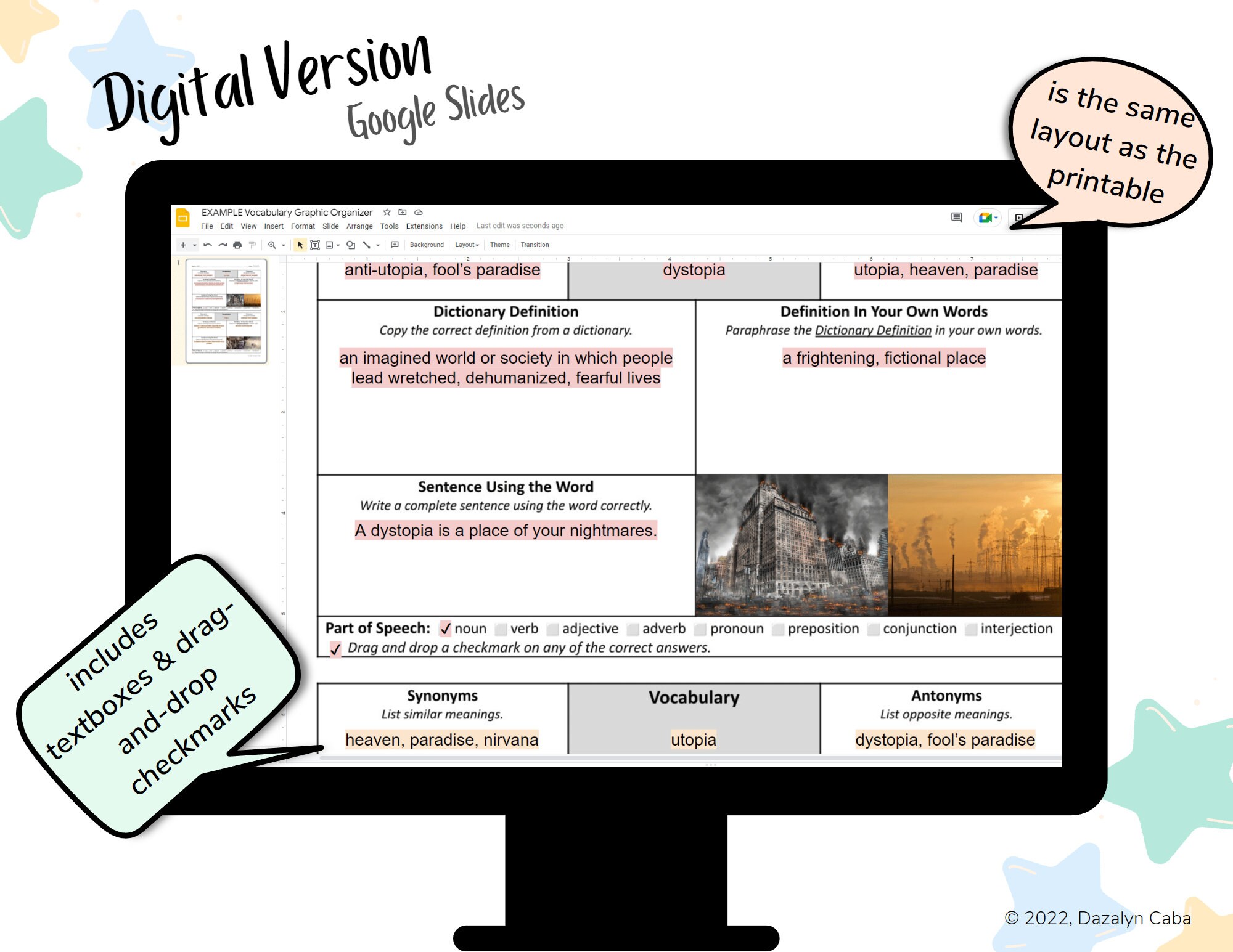 Vocabulary Worksheet - Printable - Google Slides - Word, Definition ...