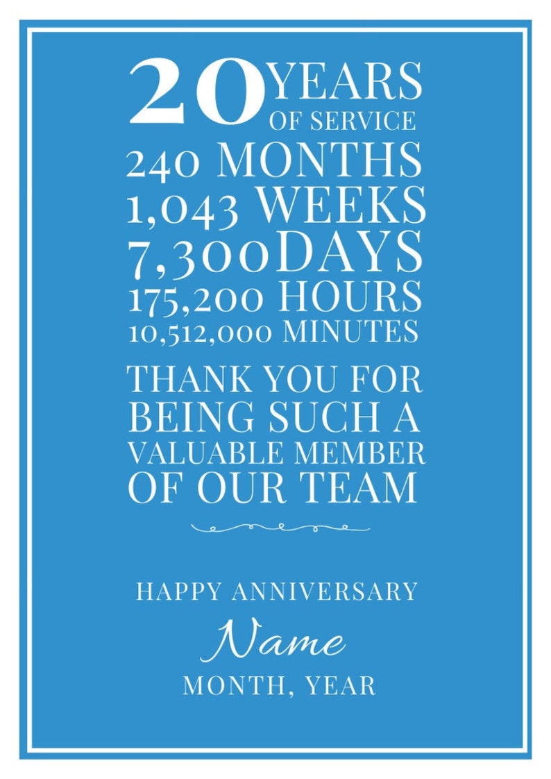 20 Year Work Anniversary Digital Download Poster Customized ...