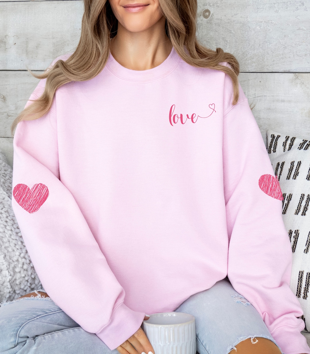 Love Valentines Day Sweatshirt With Heart Elbow Patch, Cute Valentine Sweatshirt, Valentines Day ...
