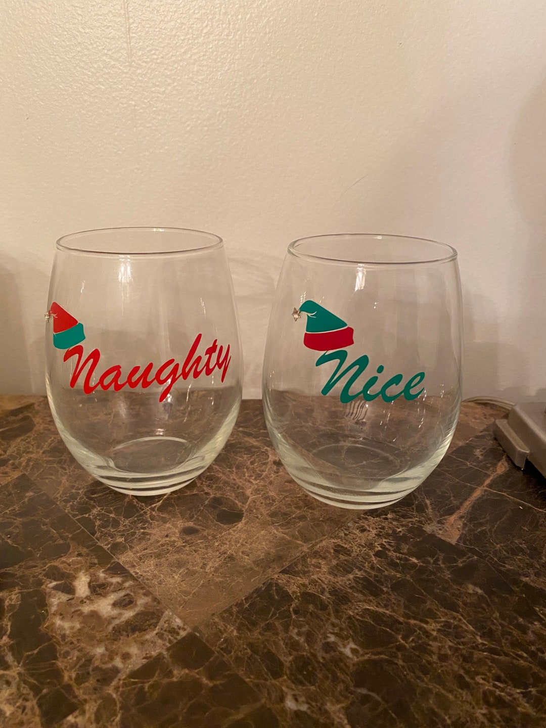 Naughty And Nice Stemless Wine Glasses Etsy
