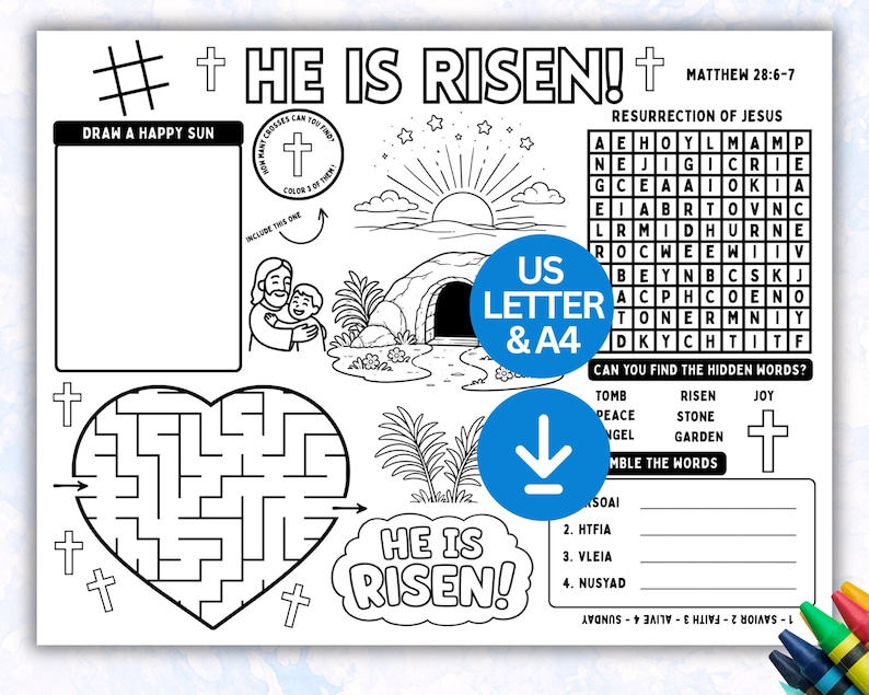 Jesus Resurrection Easter Activity Sheet, Sunday School Craft Placemat ...
