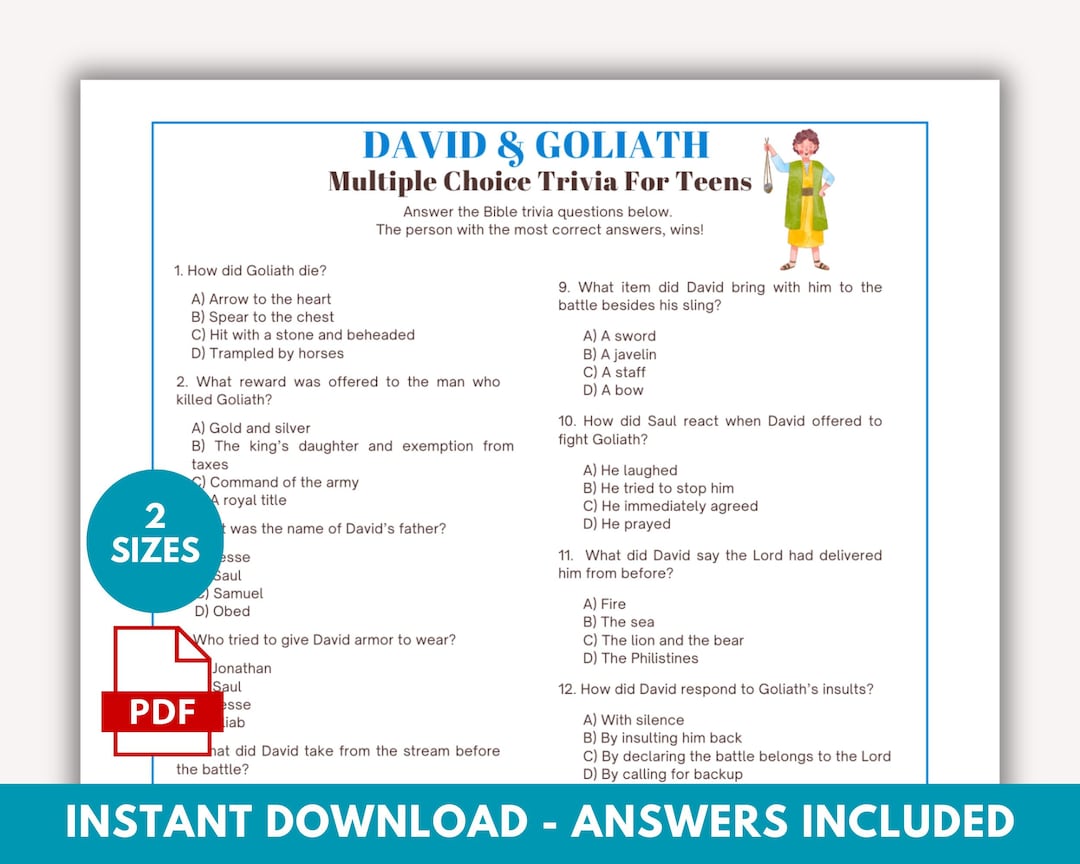David & Goliath Trivia Game, Sunday School Teens Bible, Old Testament ...