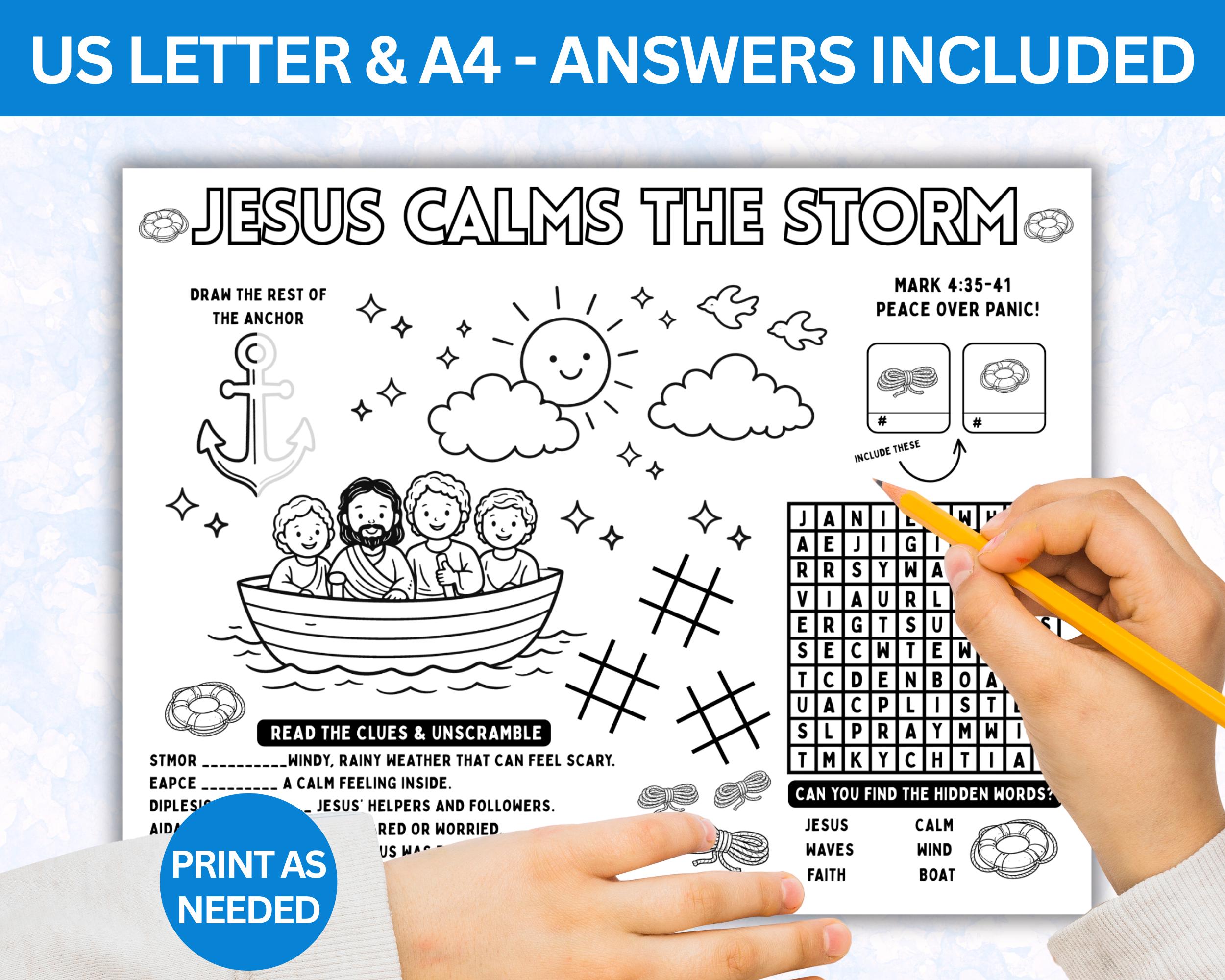 Jesus Calms the Storm Activity Sheet, Sunday School Placemat, Kids ...