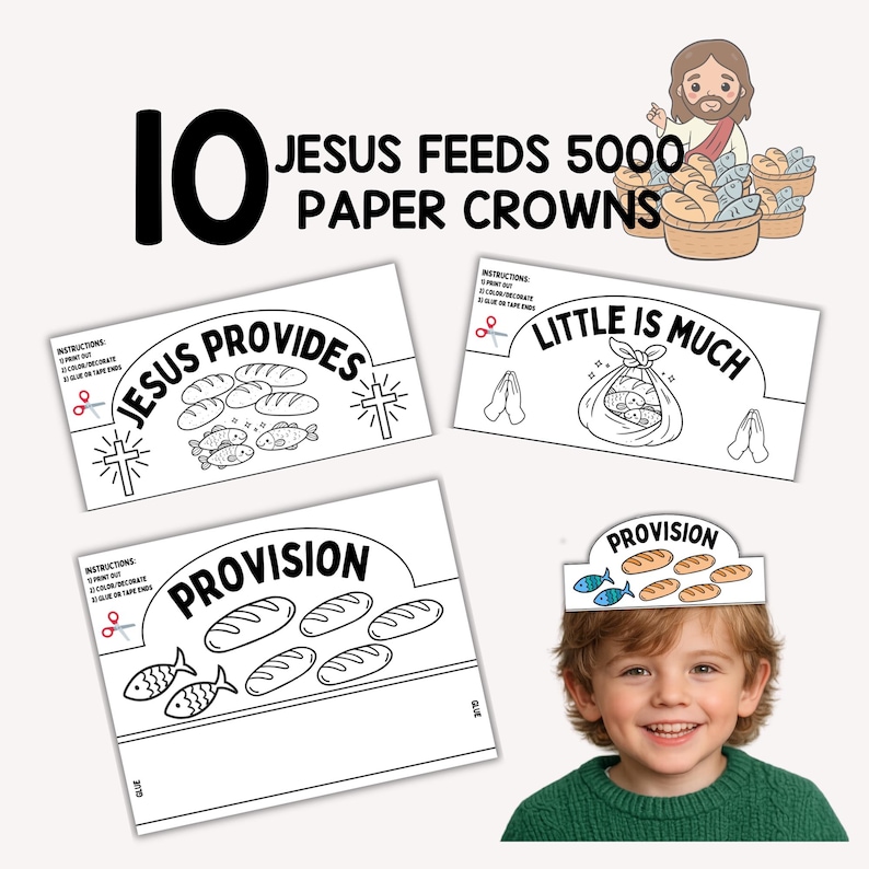 Jesus Feeds 5000 Paper Crowns for Kids, New Testament Sunday School ...