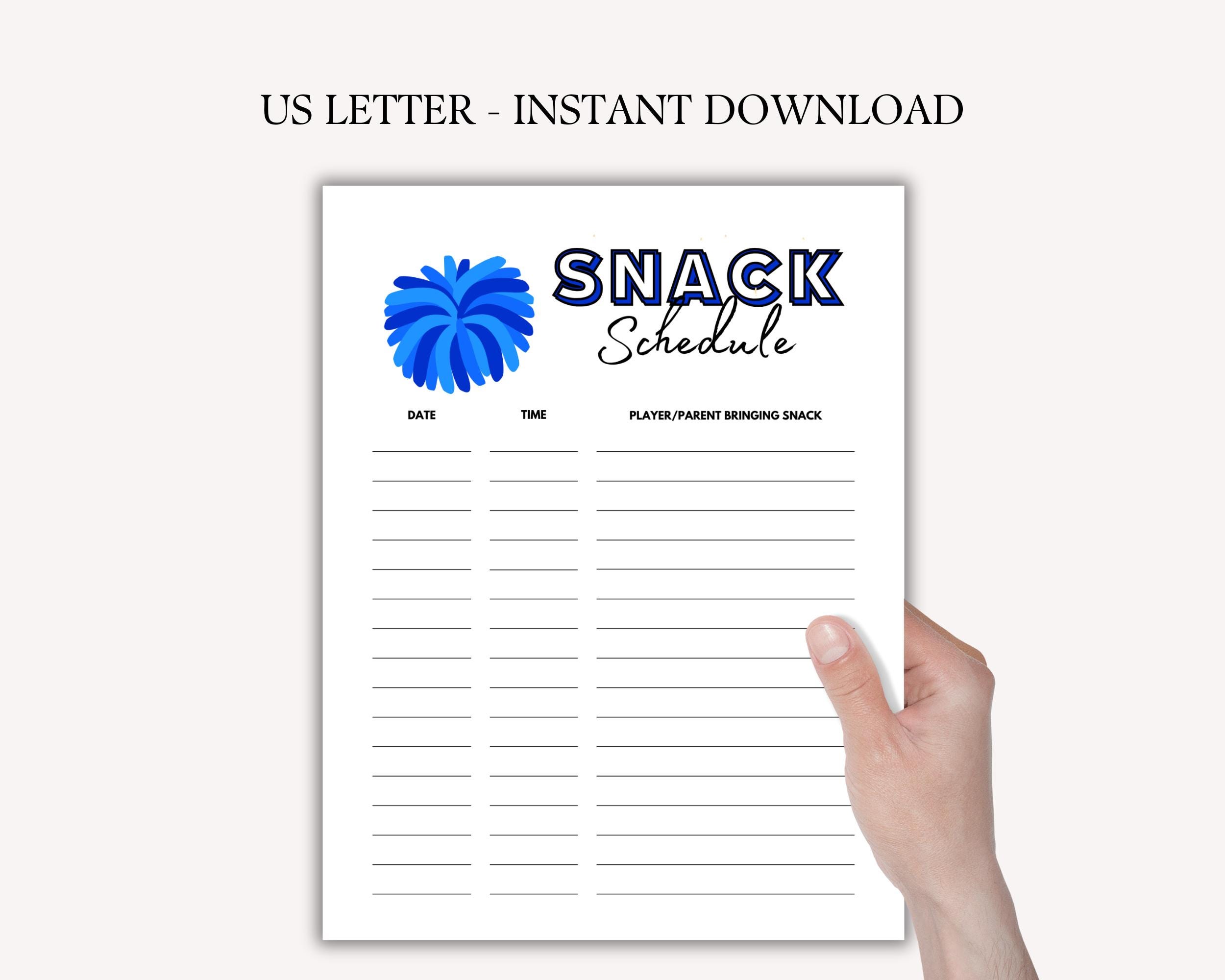 Cheer Snack Schedule Template, Team Mom Food List Treats Sign up Sheet ...