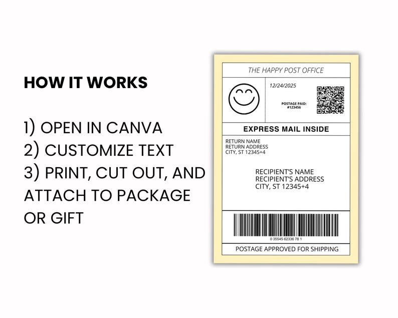 Editable Fake Shipping Label Template, Happy Custom Mailer, Surprise ...