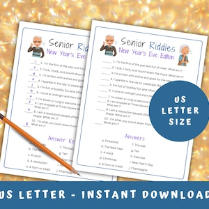 Printable New Year's Eve Senior Riddles Game, Senior Family Game Night ...