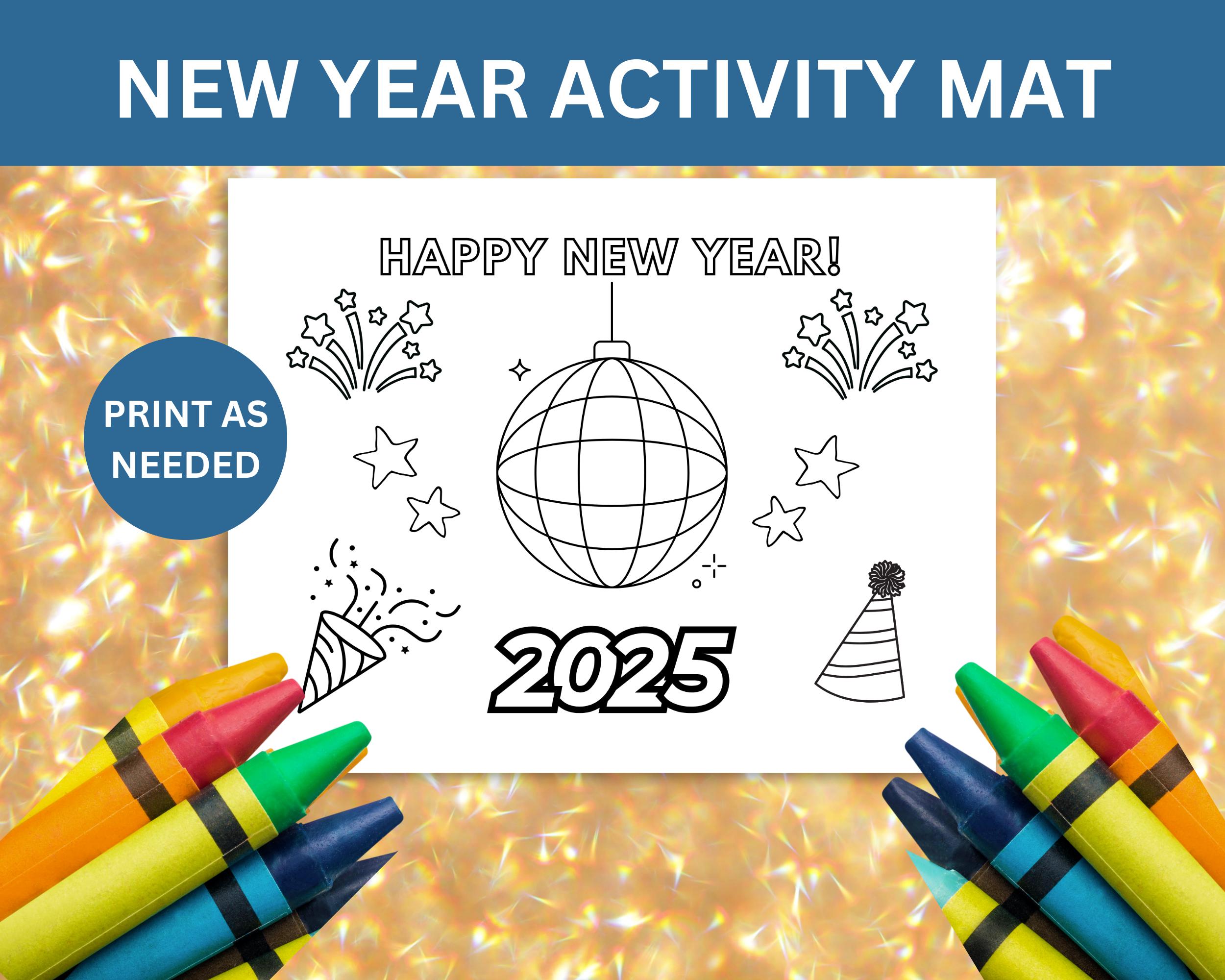 New Year's Activity Mat, Coloring Page, Dinner Mat, Kid's Activities ...