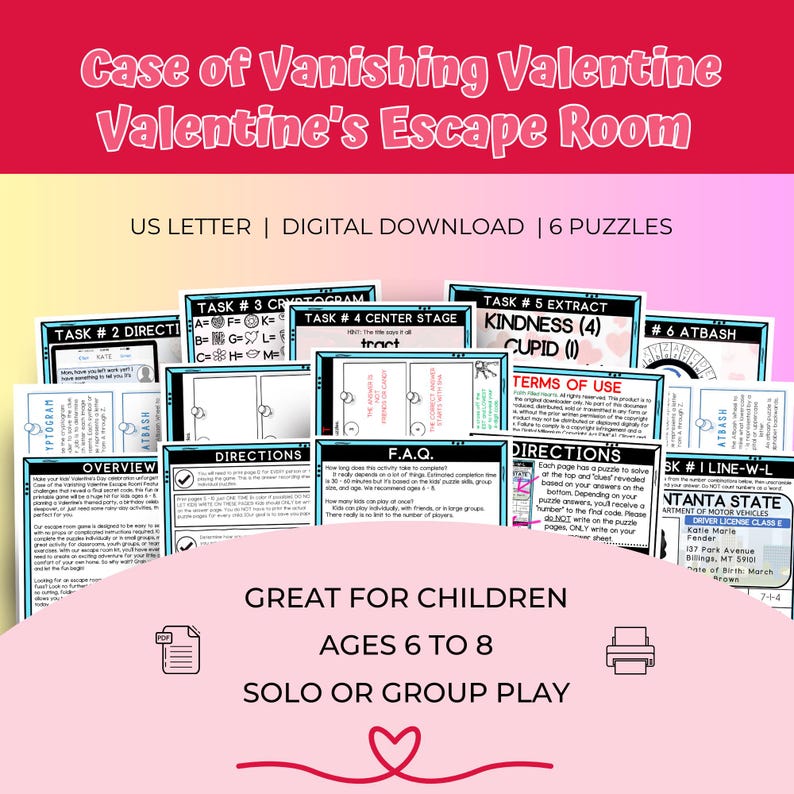 Printable Valentine's Day Escape Room for Kids, Holiday Party Games ...
