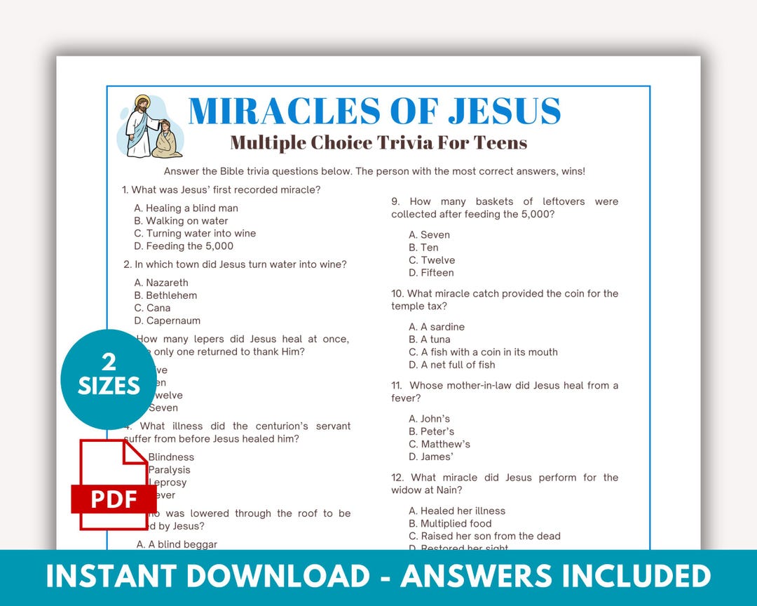 Miracles of Jesus Bible Trivia Game for Teens, Sunday School New ...