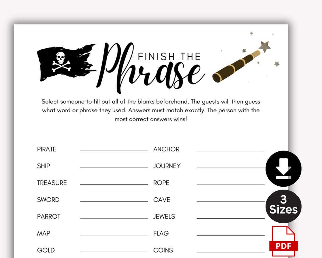 Pirates Finish the Phrase, Family Game Night, Birthday Party, Fun ...