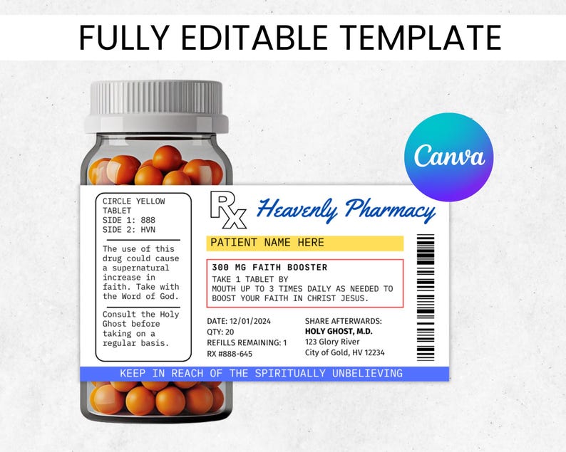 Prescription Label Template, Canva Template Editable, Pill Bottle Label ...