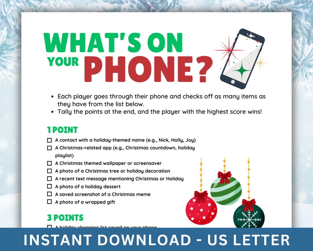 Printable Christmas What's on Your Phone, Family Game Night, Fun Party ...