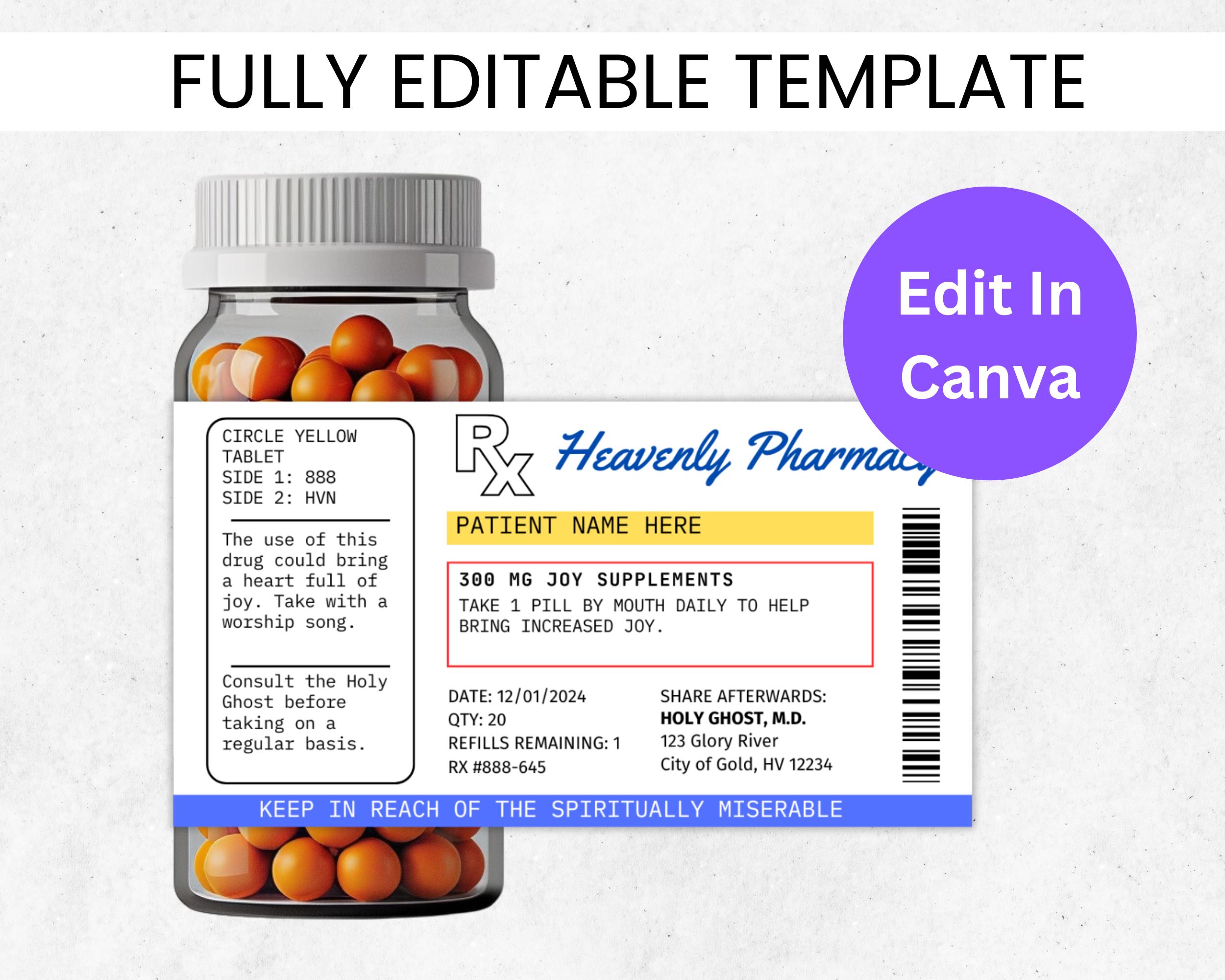 Prescription Label Template, Canva Template Editable, Pill Bottle Label ...