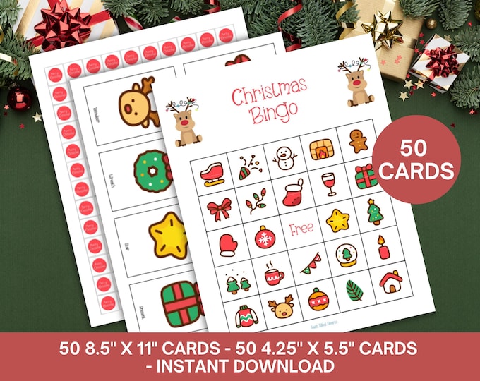 Christmas Bingo Game Set DIY Printable, Holiday Office Party Activity ...