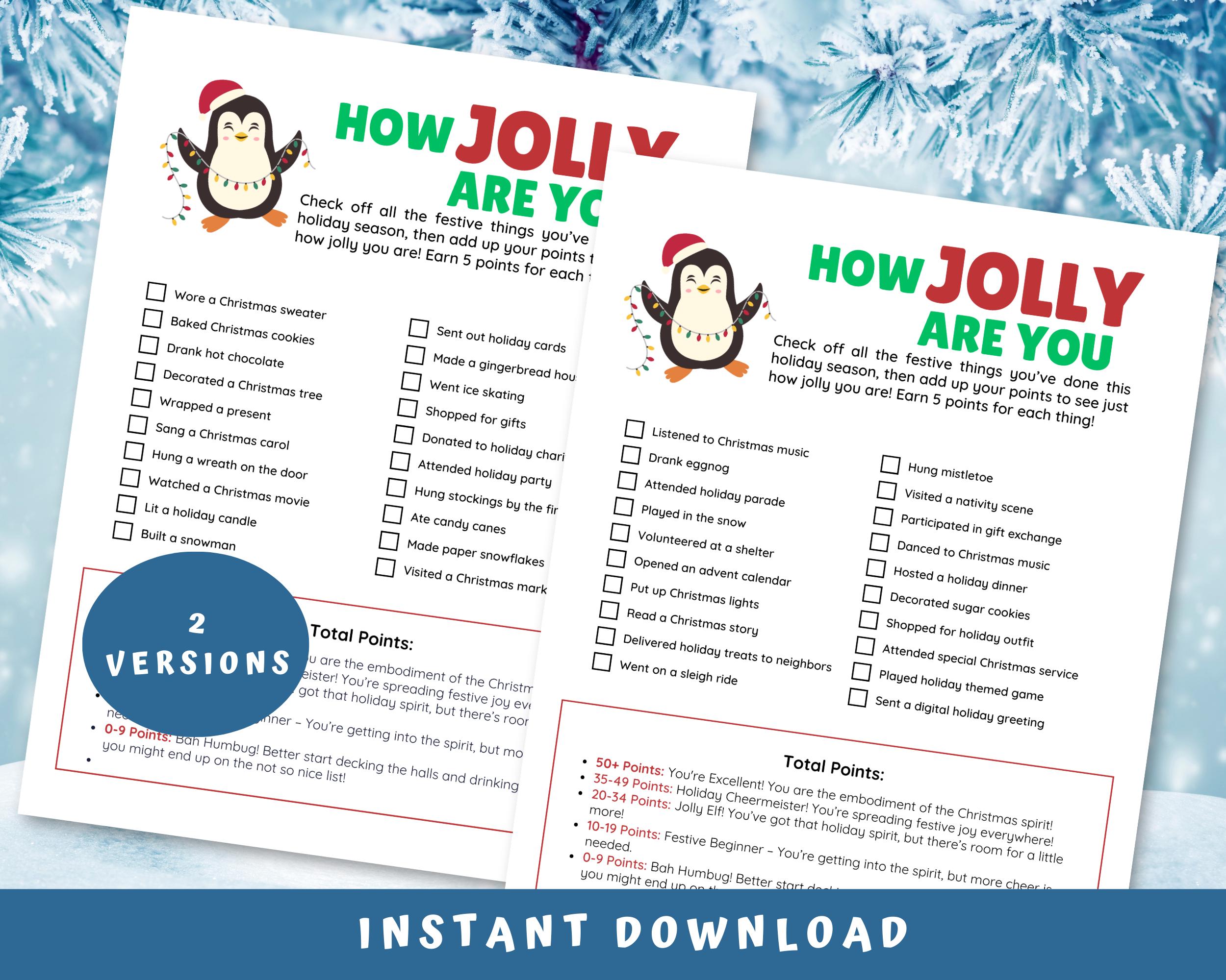 Printable Christmas How Jolly Are You, Family Game Night, Fun Party DIY ...