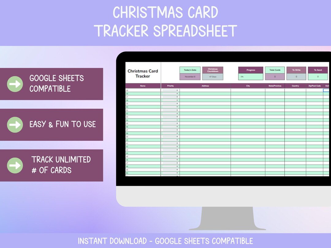 Christmas Card Tracker, Holiday Card Template, Fun Card Checklist Log ...