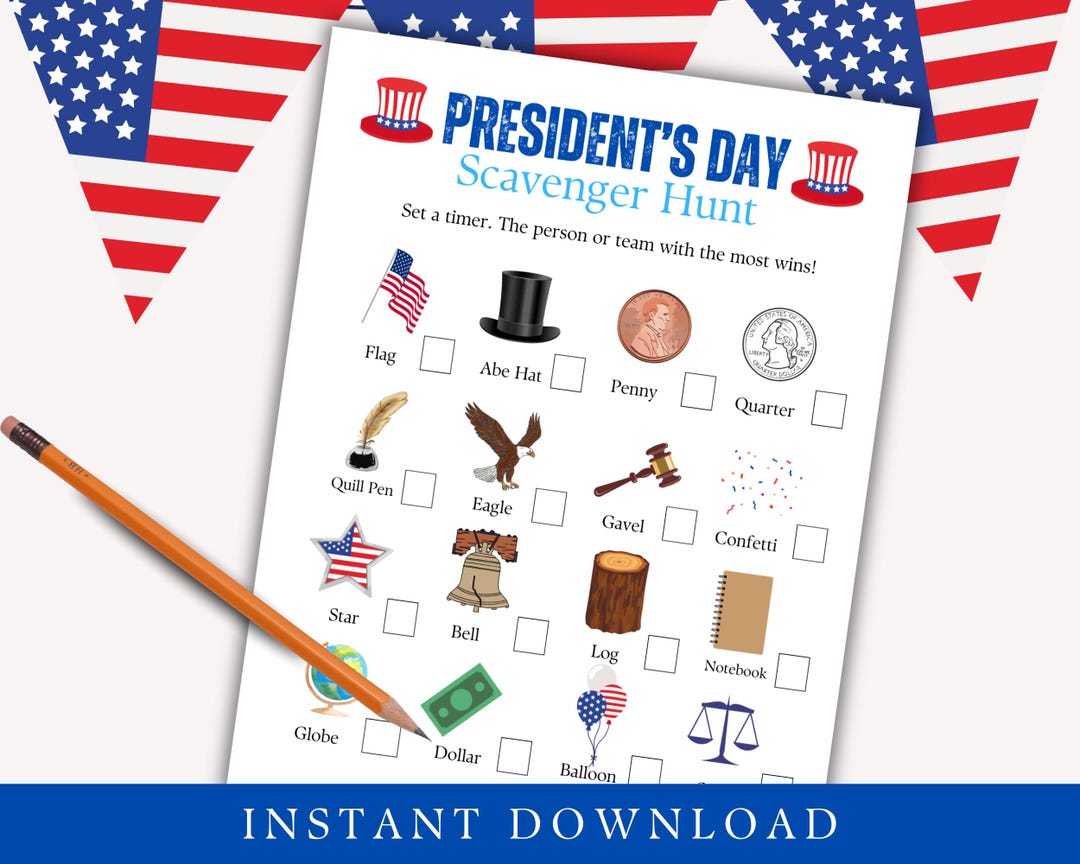 President's Day Scavenger Hunt, Kids Children Activity, Family Reunion ...