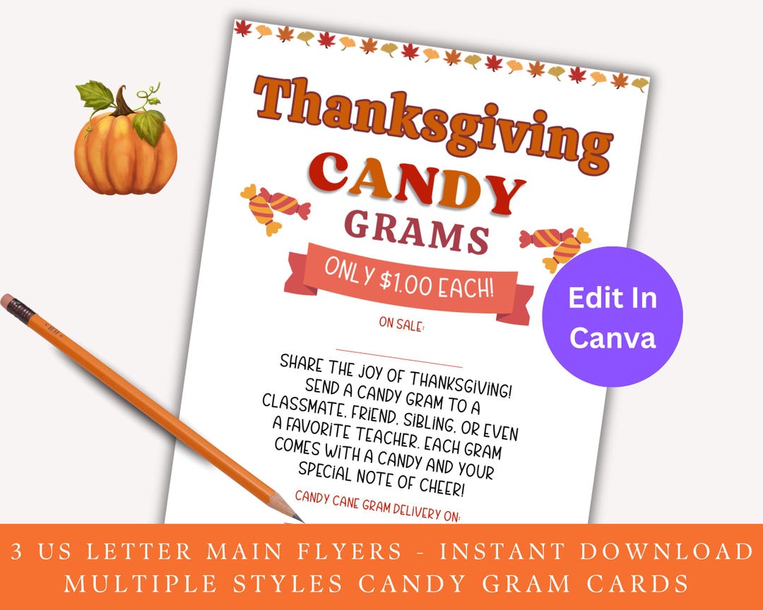 Thanksgiving Candy Grams Editable Fundraising Kit, Fall Autumn Candy ...