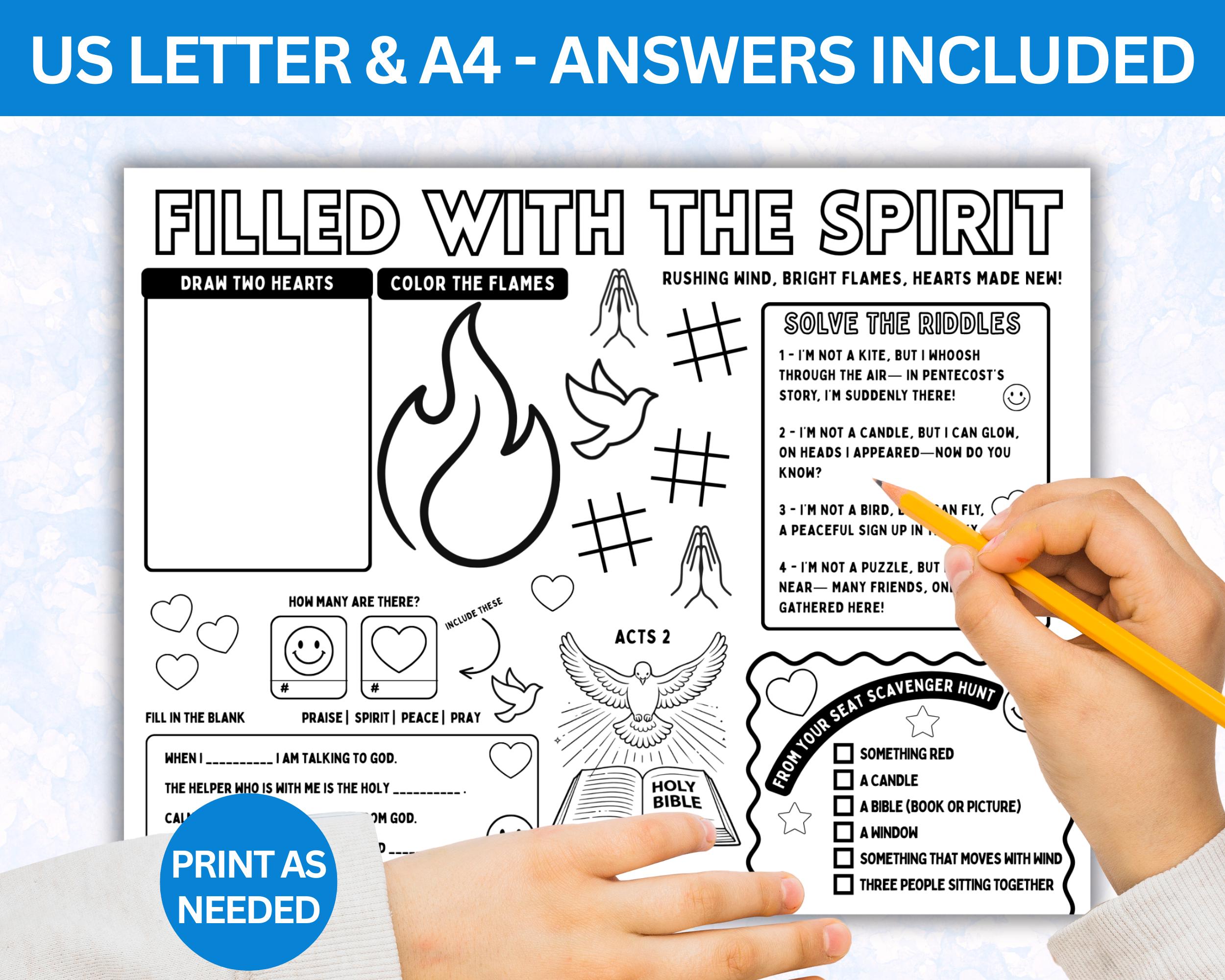 Pentecost Holy Spirit Activity Sheet, Sunday School Craft, Kids Bible ...