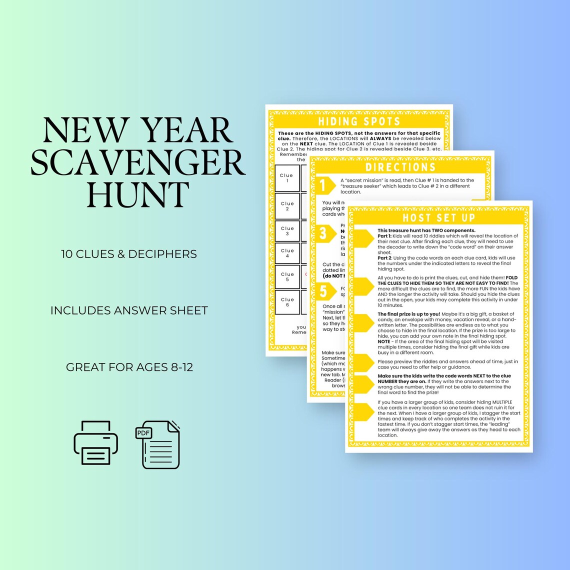 Indoor New Year's Scavenger Hunt, Tween Treasure Cards, Clues Riddles ...