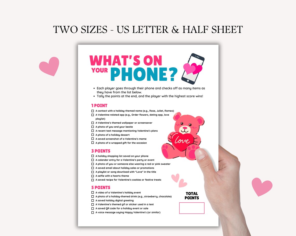 Printable Valentine's Day Game What's on Your Phone, Family Game Night ...