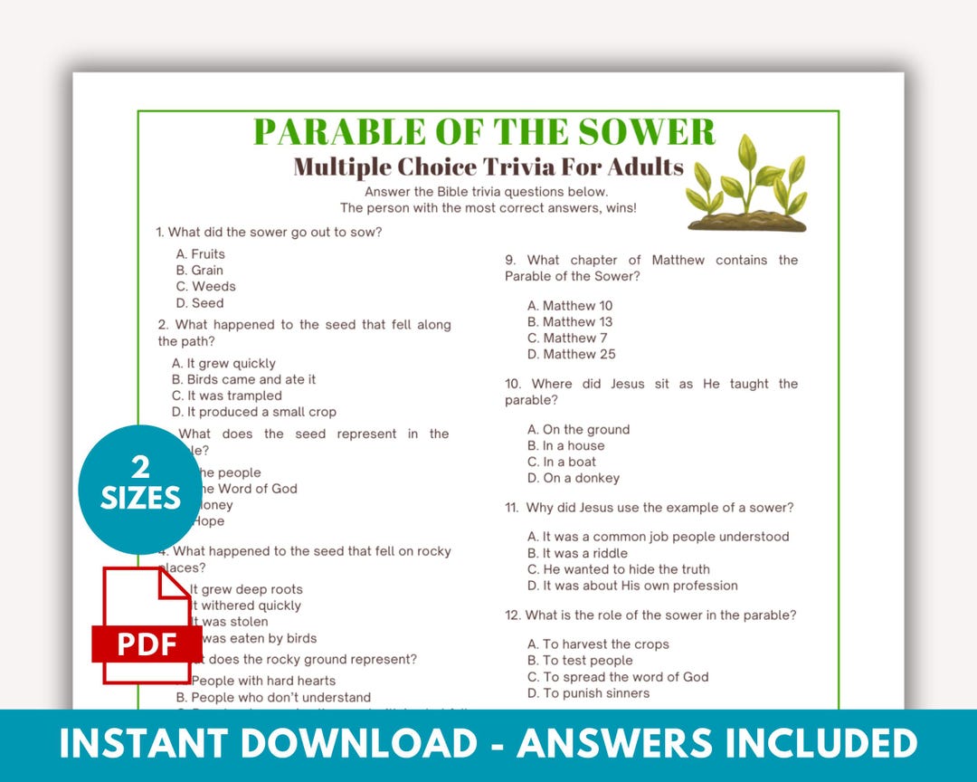 Parable of Sower Trivia Game, Sunday School Adult Bible, New Testament ...