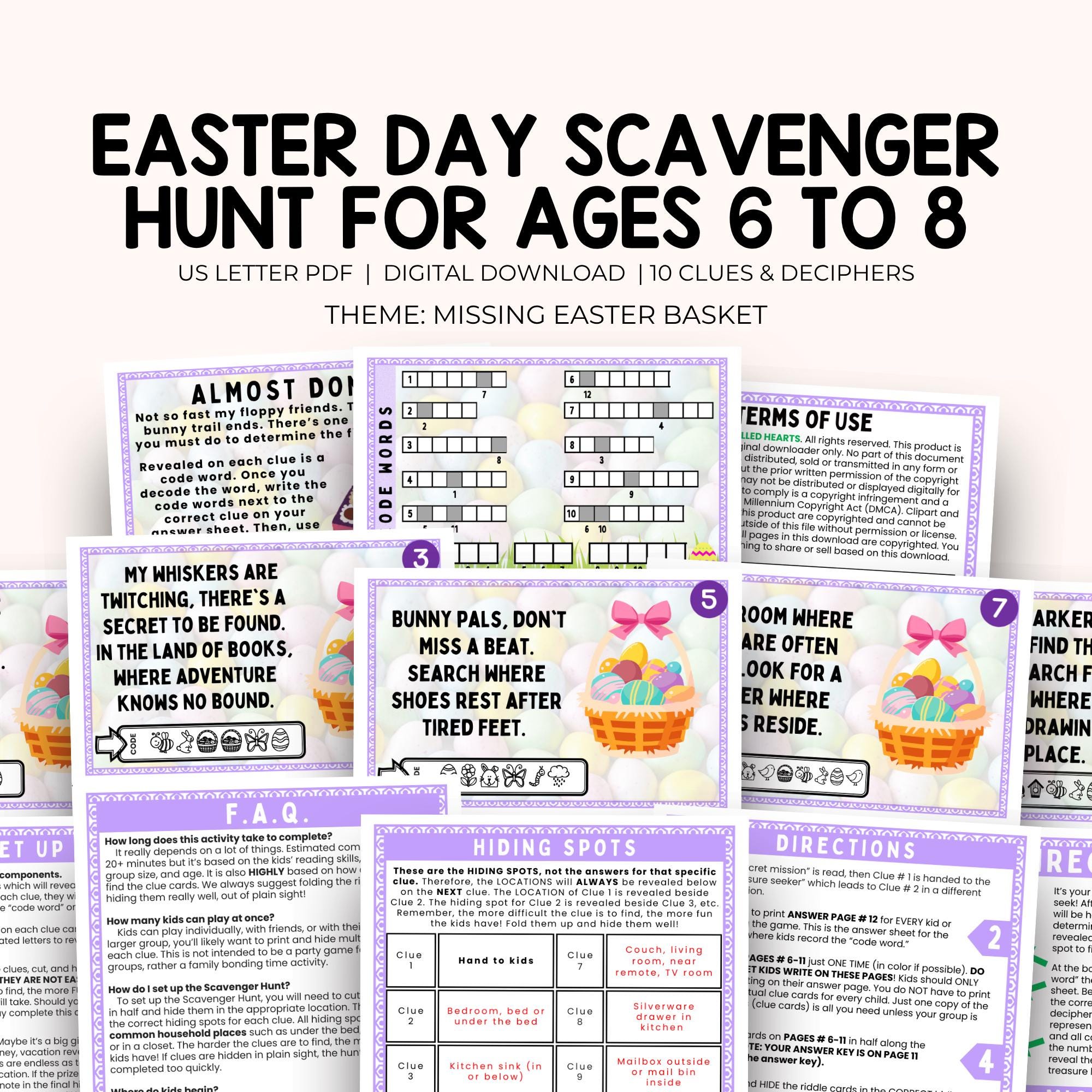 Indoor Easter Day Scavenger Hunt, Treasure Cards, Clues Riddles Codes ...