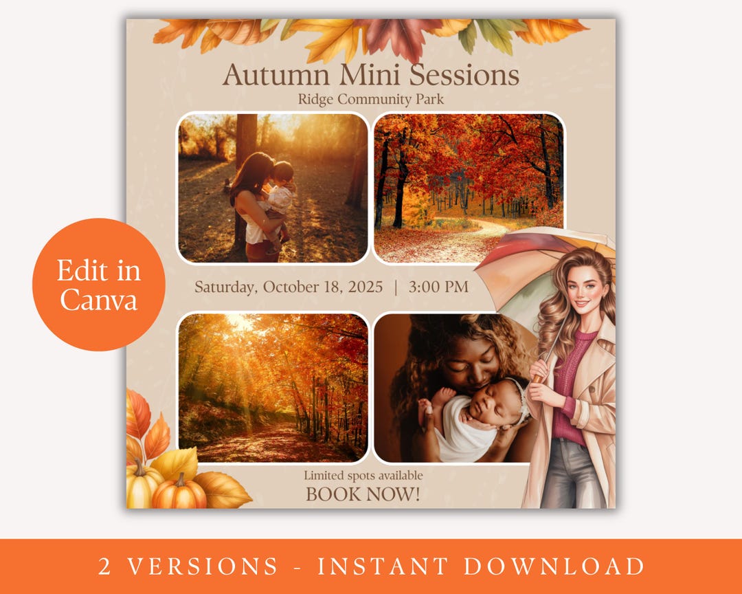 Editable Autumn Mini Sessions Template, Fall Photography Social Media ...