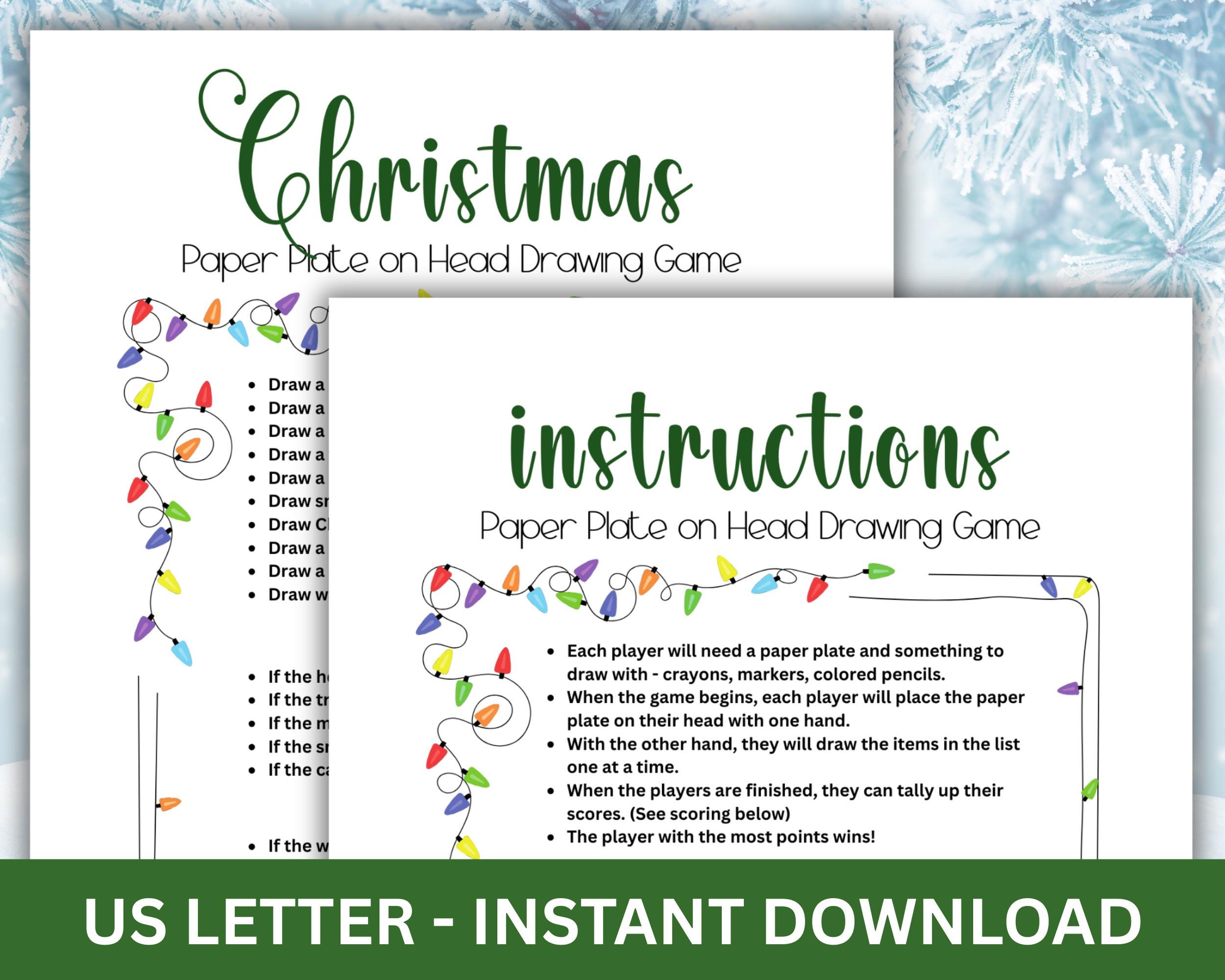 Paper Plate on Head Christmas Drawing Printable, Family Game Night, Fun ...