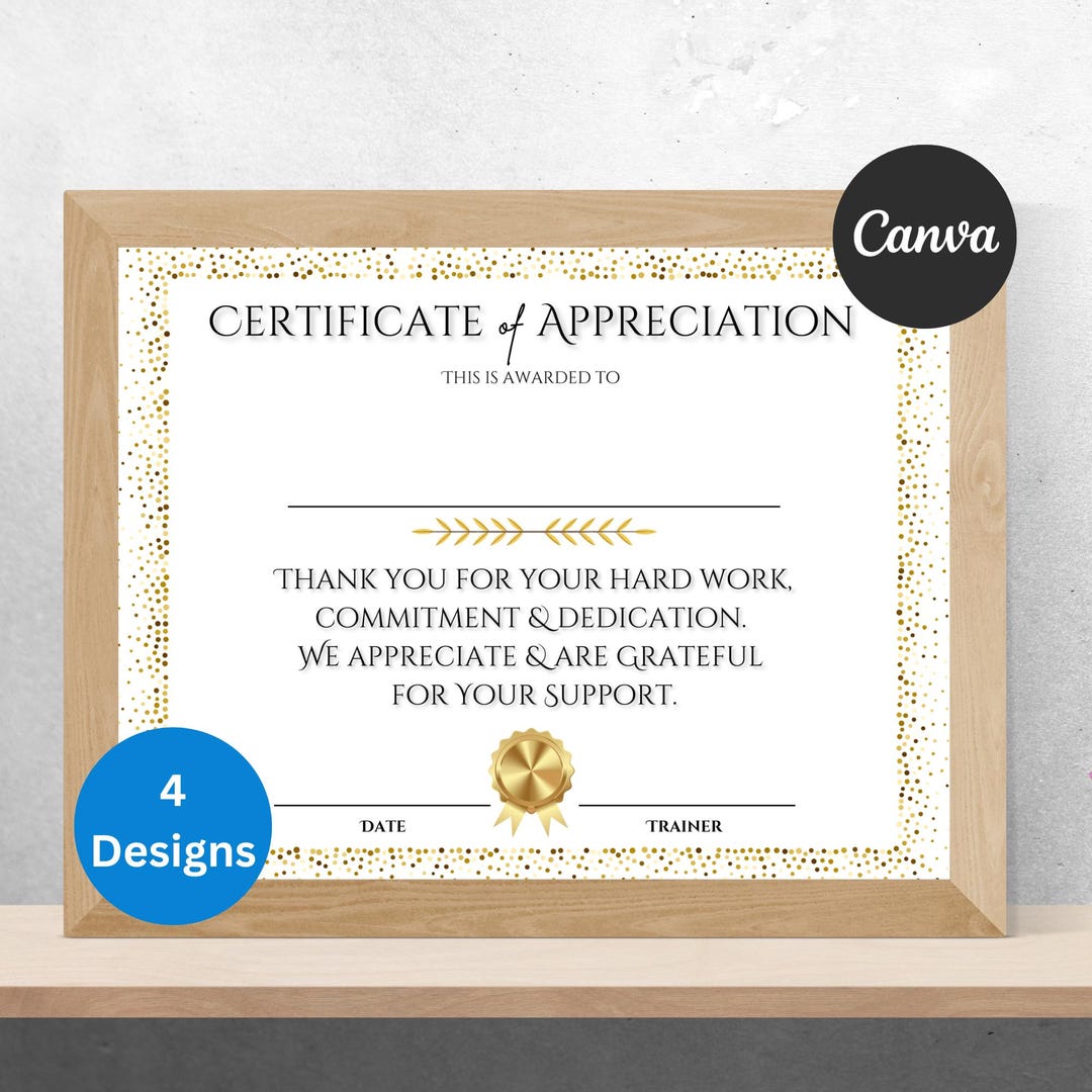 Certificate of Appreciation Template, Fully Edit in Canva, Custom ...