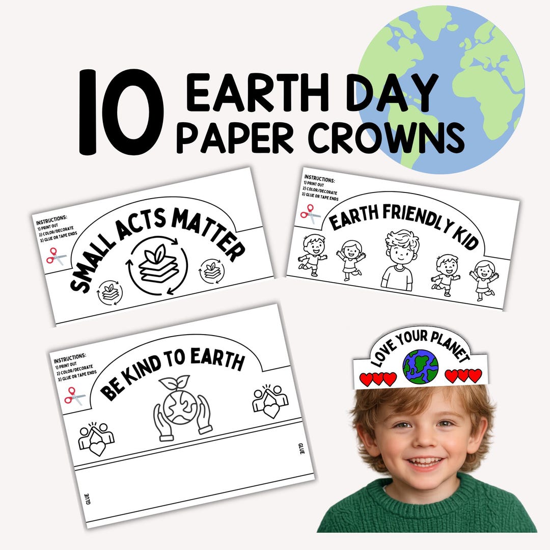 Earth Day Paper Crowns for Kids, Printable Party Hats, DIY Classroom ...