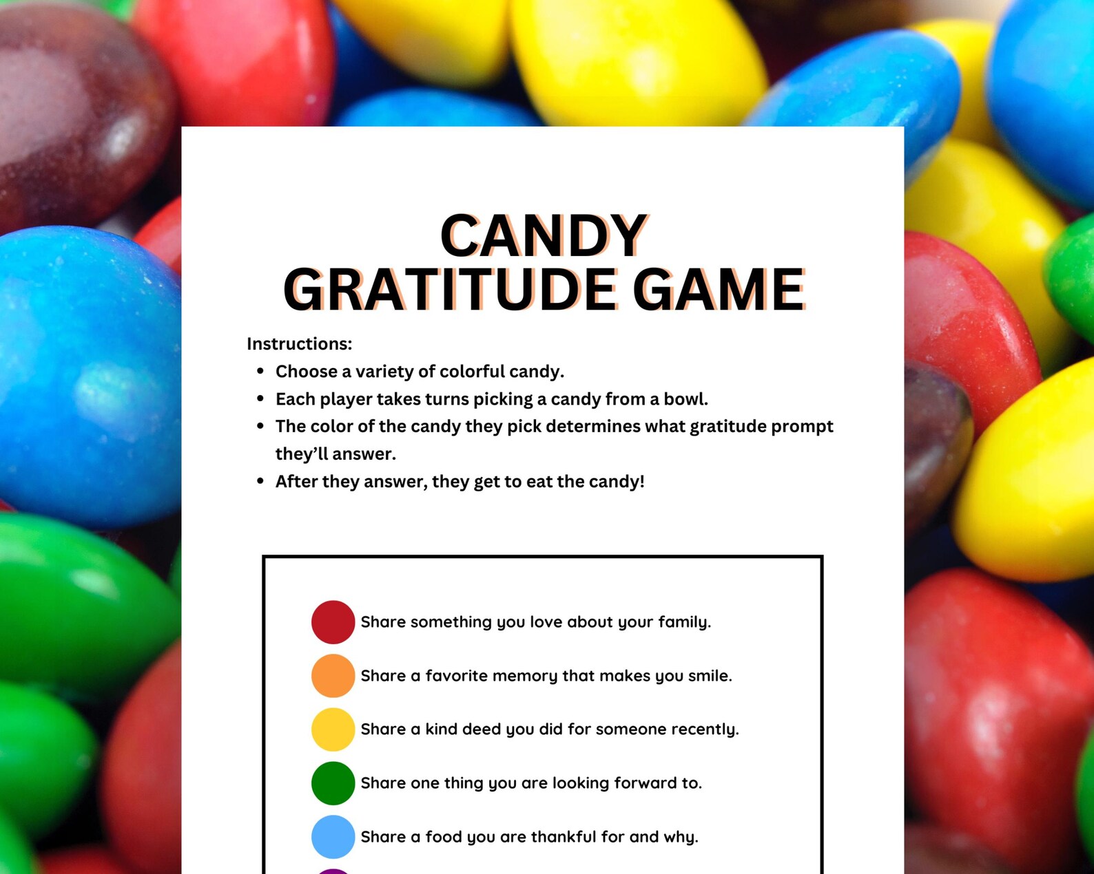 Candy Gratitude Thanksgiving Games Printable, Family Reunion Games ...