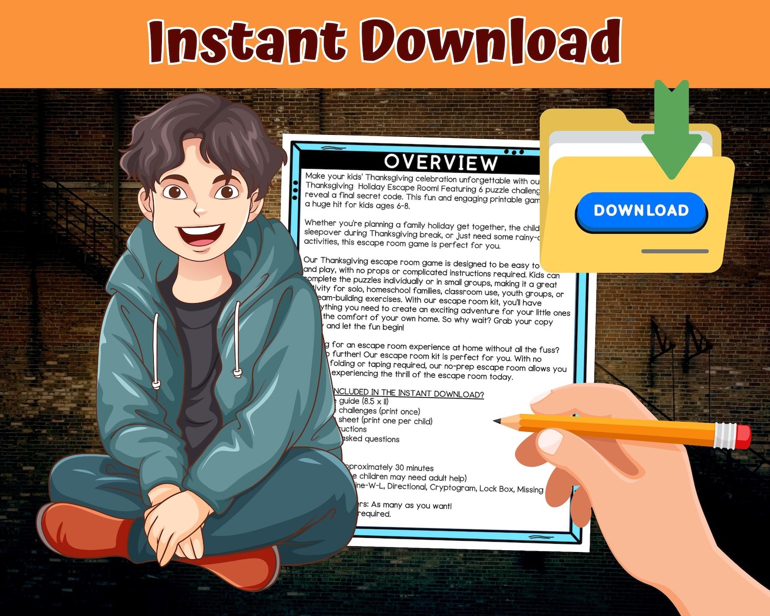 Printable Thanksgiving Escape Room for Kids, Holiday Party Games, Kids ...