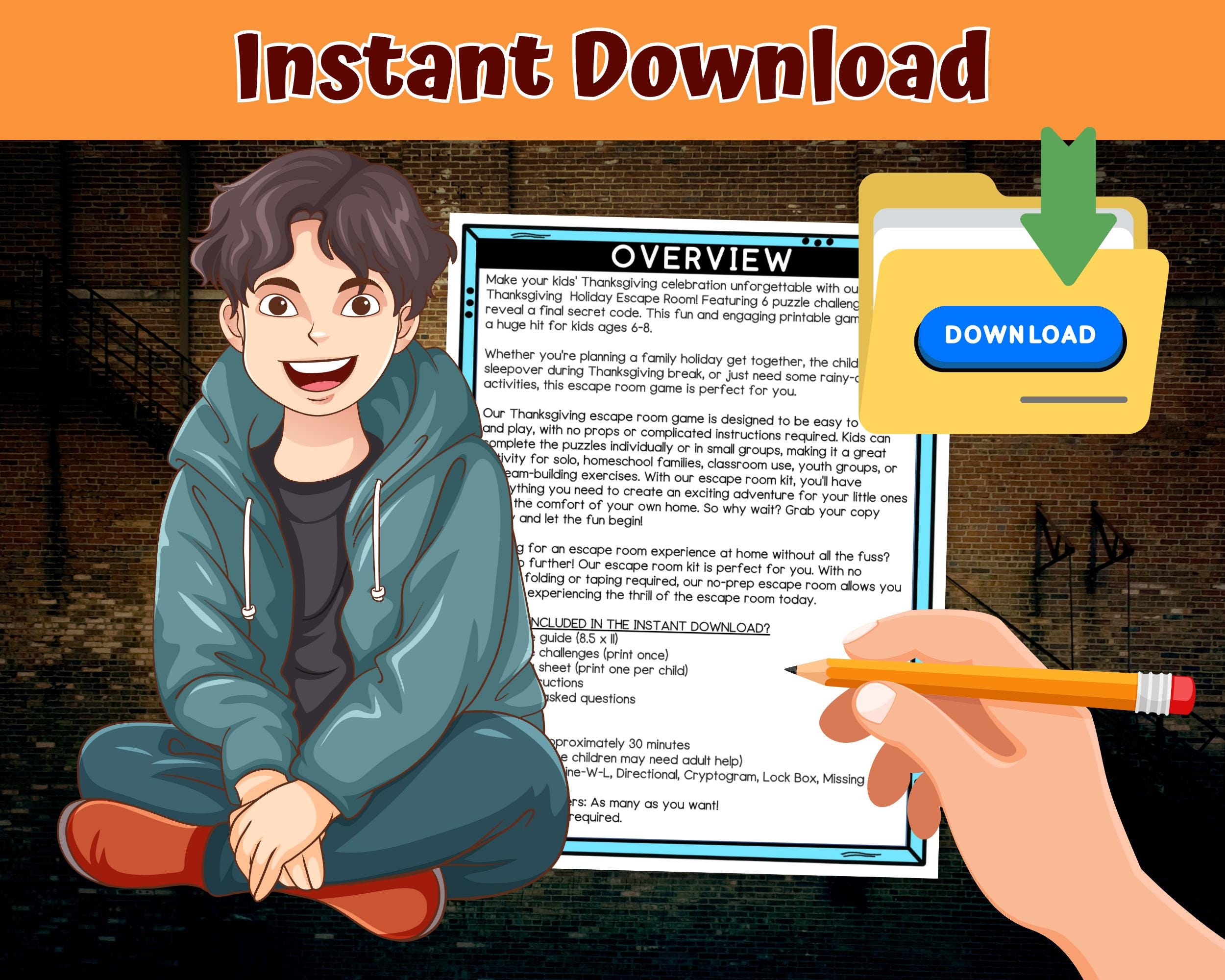 Printable Thanksgiving Escape Room for Kids, Holiday Party Games, Kids ...