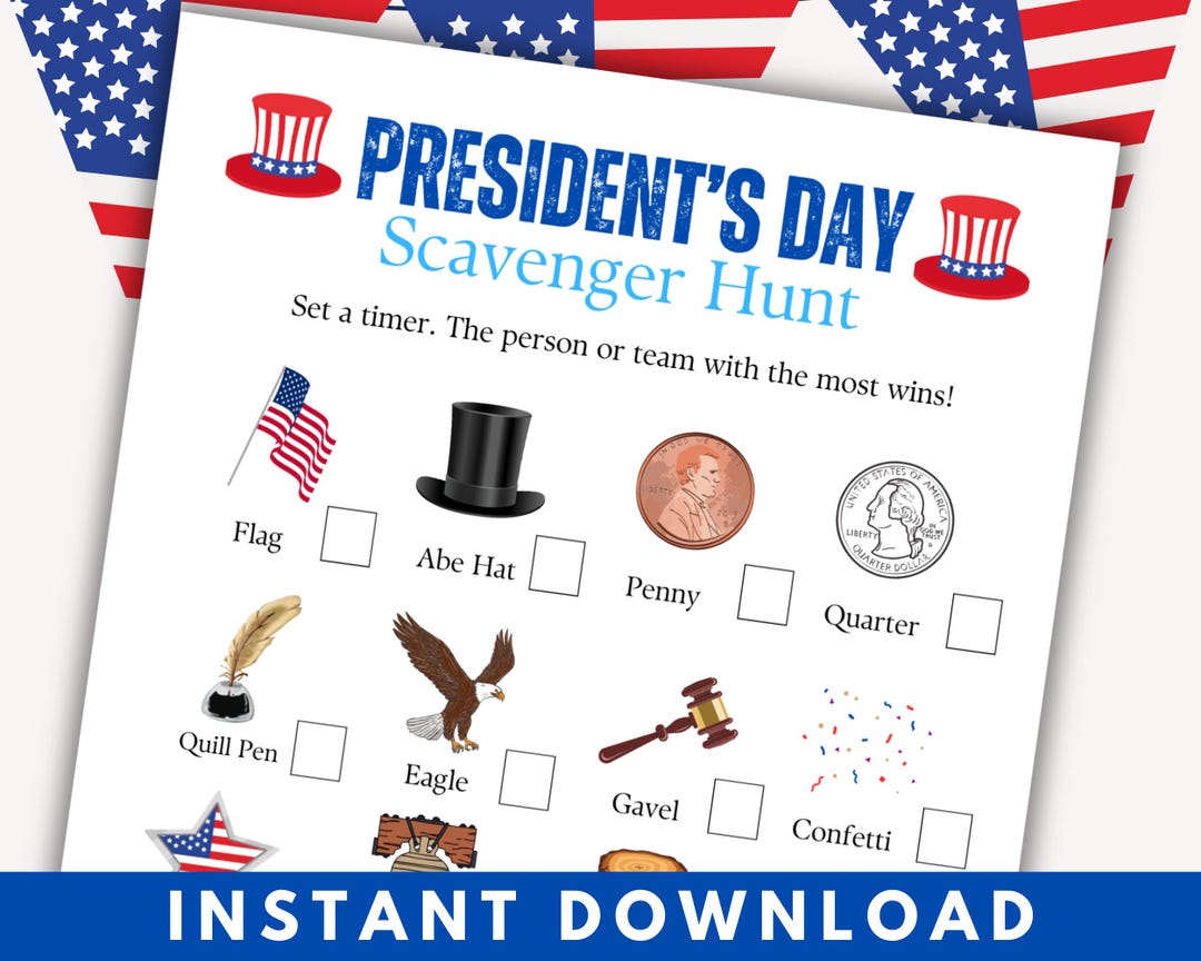 President's Day Scavenger Hunt, Kids Children Activity, Family Reunion ...