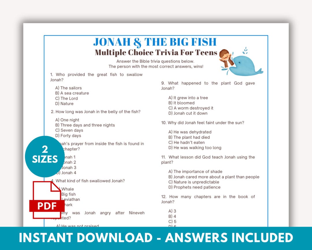 Jonah & the Big Fish Trivia, Sunday School Teens Bible, Old Testament ...