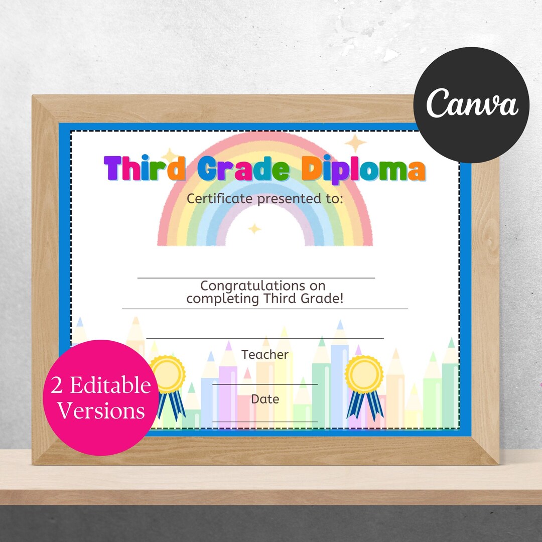 Third Grade Graduation Diploma Template, Fully Edit Certificate in ...