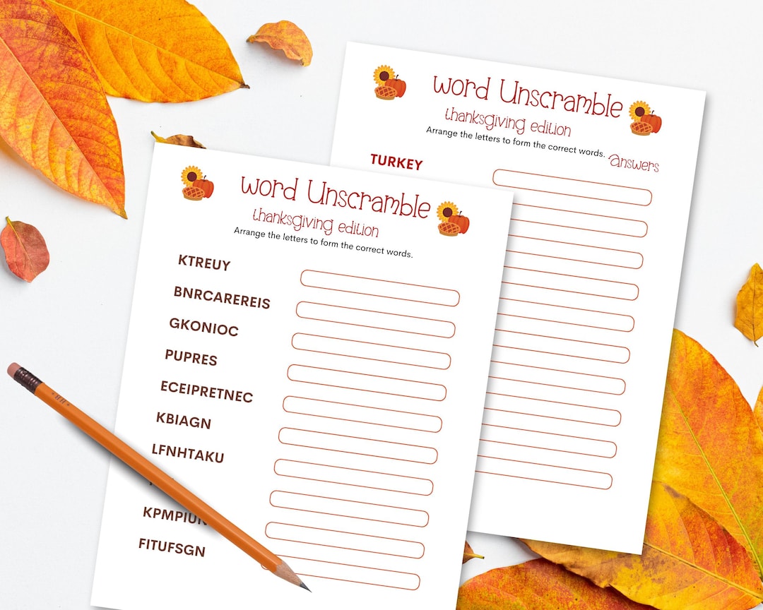 Thanksgiving Day Game DIY Printable, Word Un-scramble List, Reunions ...