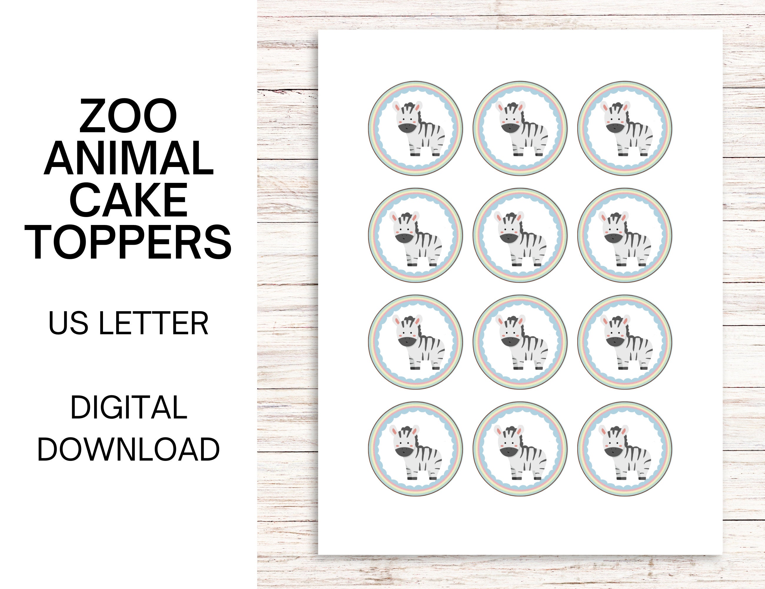 Zoo Animal Printable Cupcake Toppers: 5 Different Designs Each PDF ...